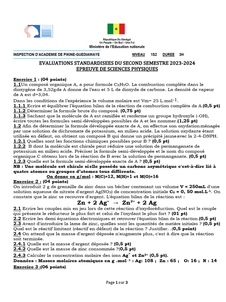 Sujet 1 1S2 | PDF