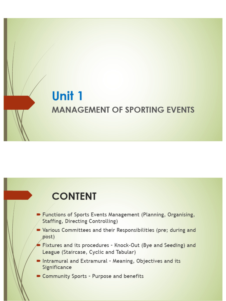 Unit 1 Management of Sporting Events | PDF