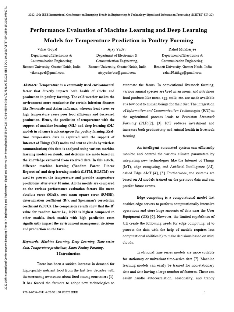 Performance Evaluation of Machine Learning and Deep Learning Models For ...