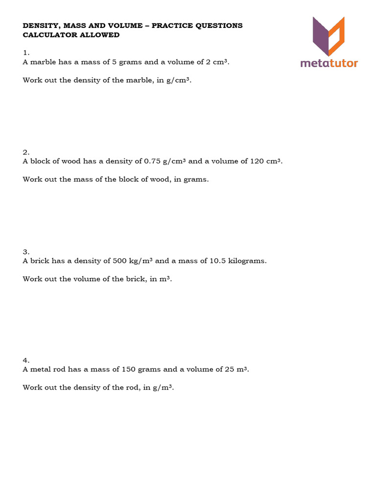 Density Mass Volume | PDF