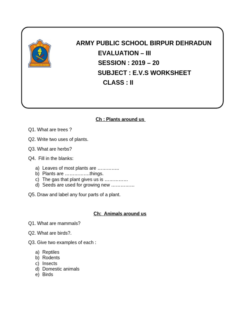 Final Evs Worksheet Shweta Pdf