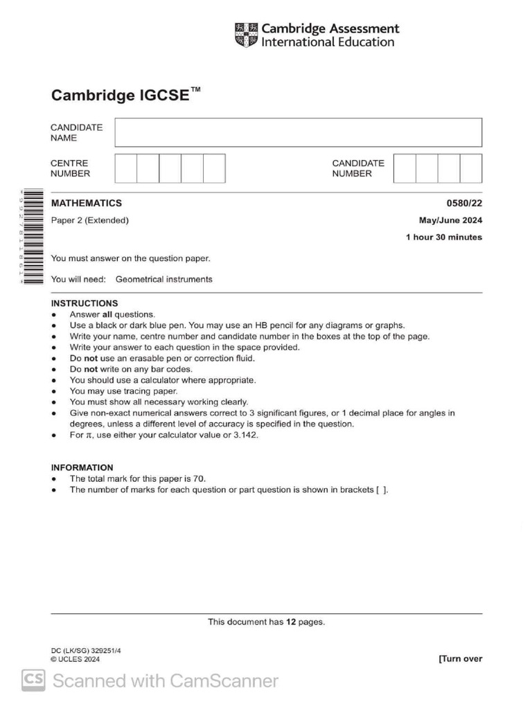Igcse June 24 Math Paper 22 | PDF