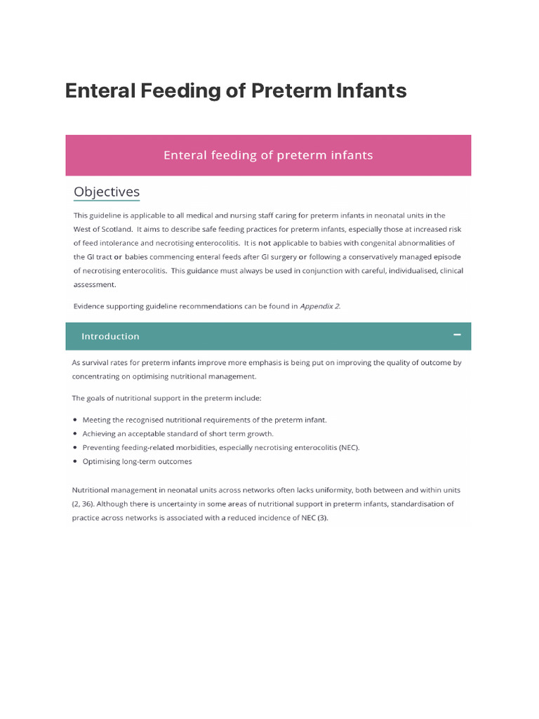 Enteral Feeding of Preterm Infants | PDF