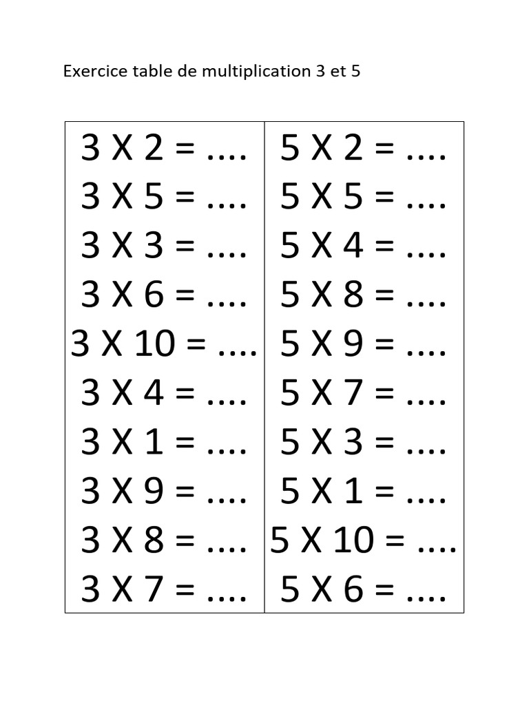 Exercice Table de Multiplication 3 Et 5 | PDF