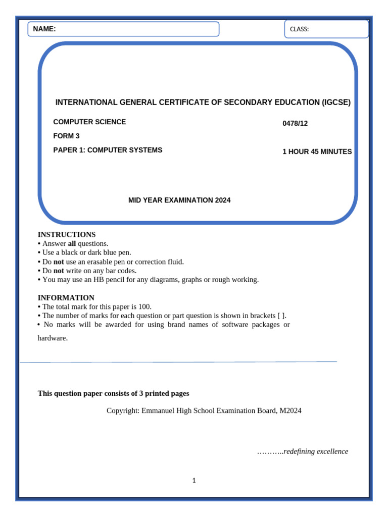 Form 3 Midyear CS FINAL | PDF
