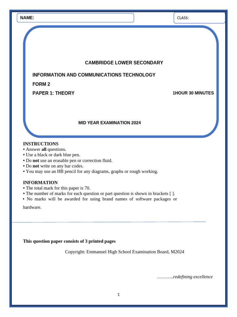 Form 2 Midyear ICT FINAL | PDF
