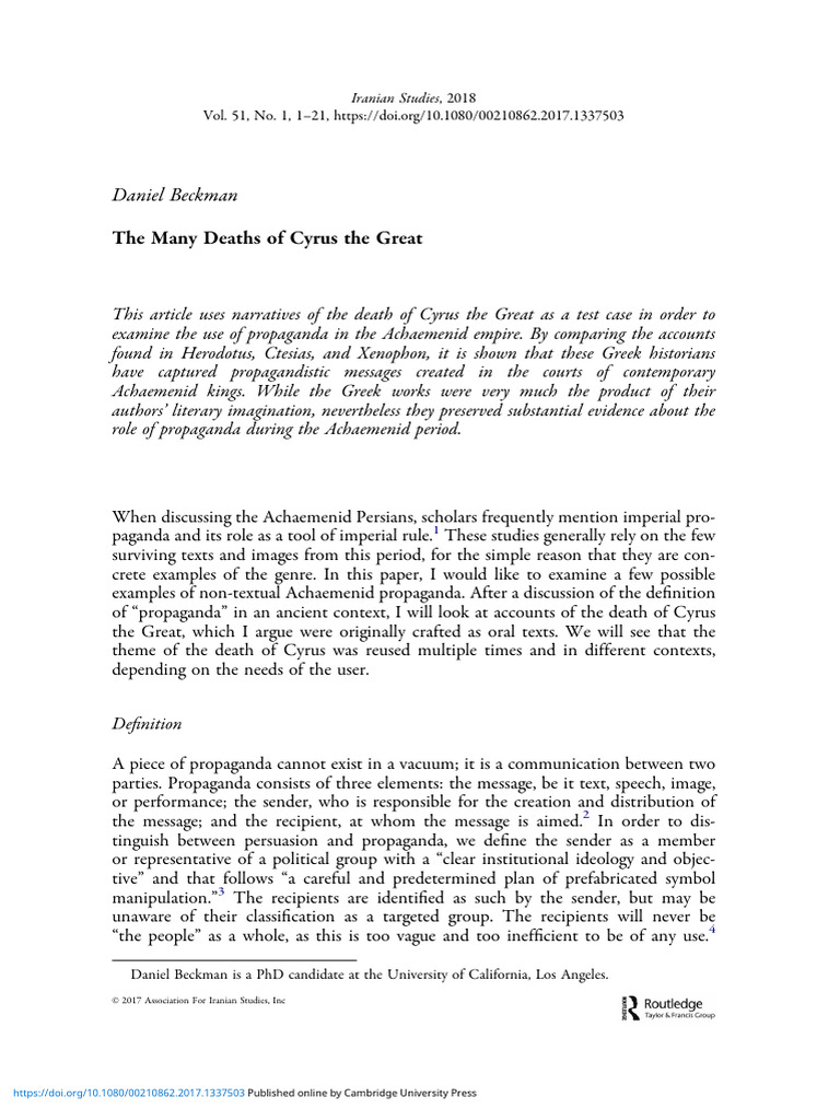 The Many Deaths of Cyrus The Great | PDF