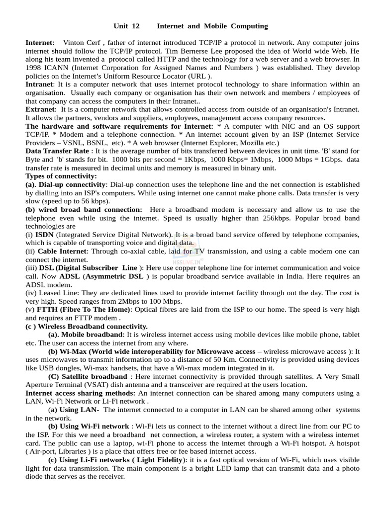 Hsslive-xi-cs-siraj-Chapter-12 Internet and Mobile Computing | PDF Hsslive-xi-cs-siraj-Chapter-12 Internet and Mobile Computing | PDF