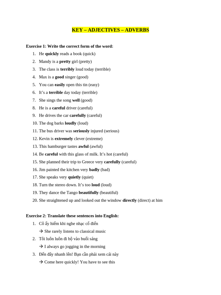 Key - Adjectives - Adverbs | PDF