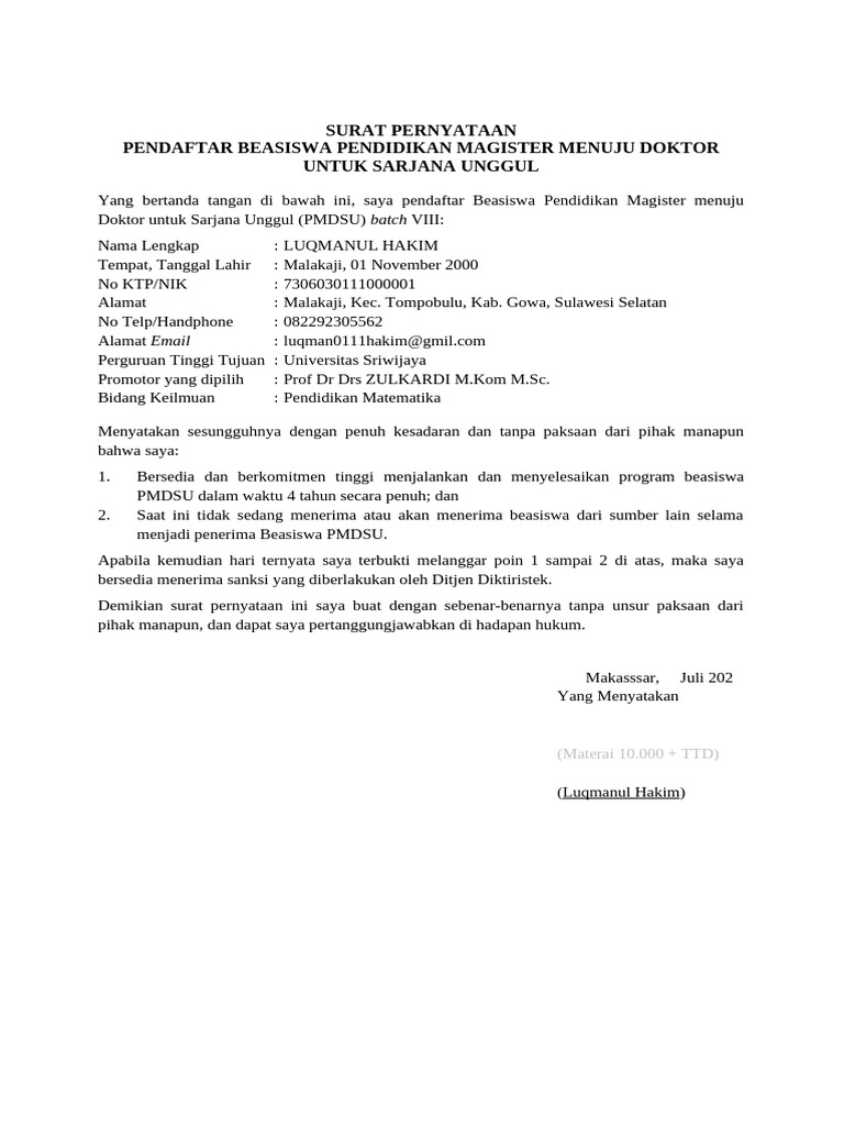 Format Surat Penyataan | PDF