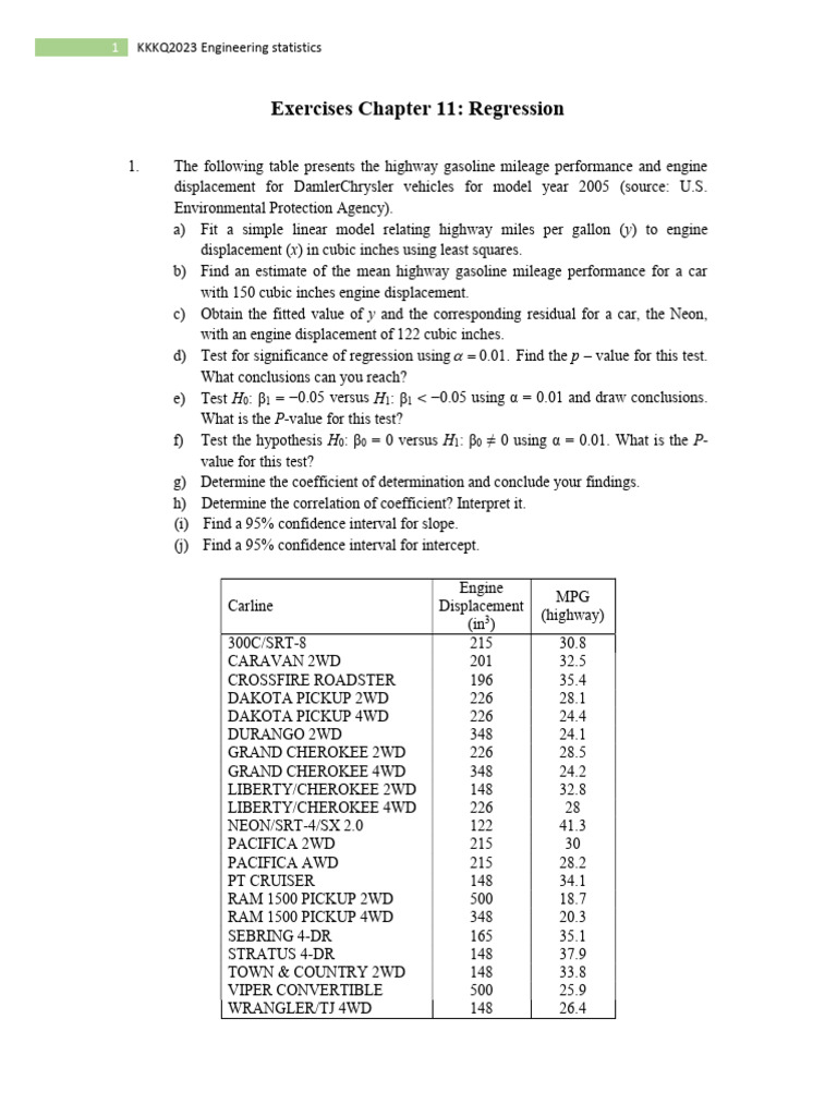 Exercises Chap 11 - Regression | PDF | Regression Analysis | Science & Mathematics