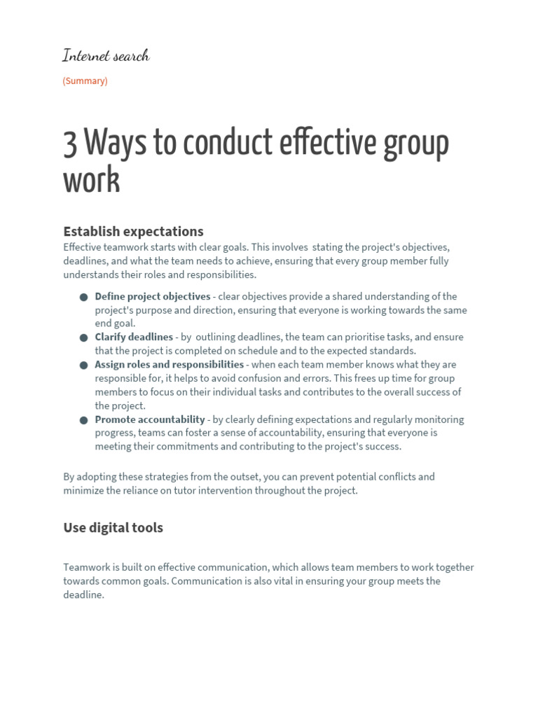 (Summary) 3 Ways To Conduct Effective Group Work | PDF