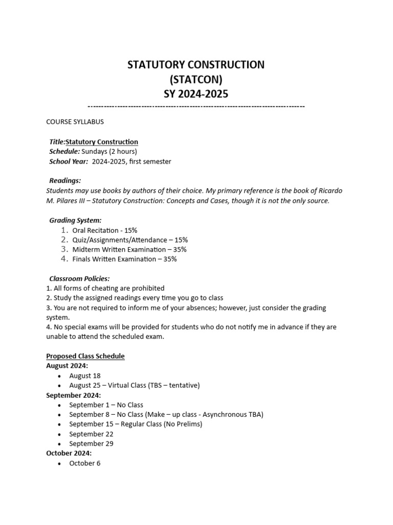 Statcon - Syllabus (SY 2024-2025) | PDF