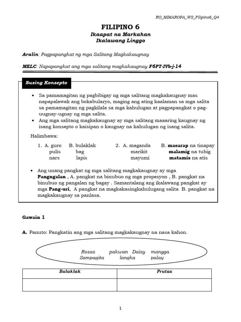 Filipino6WS - Q4 - Week 2 | PDF