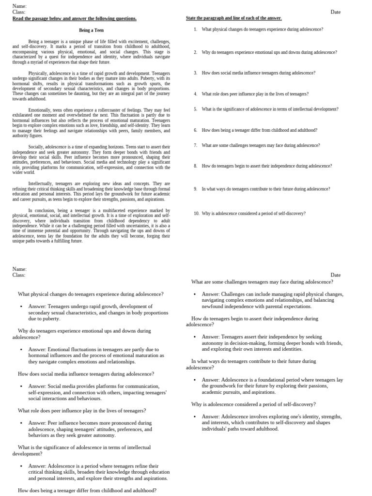 Being A Teen Form 4 | PDF