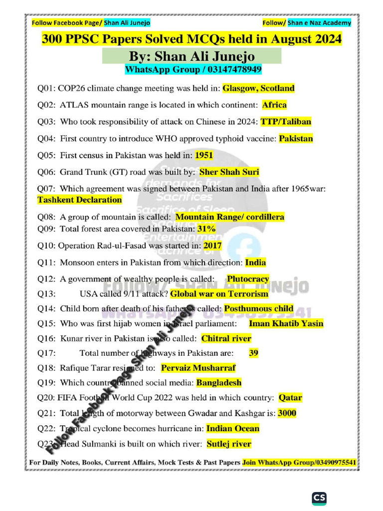 PPSC Past Papers 2024 PDF Download | PDF