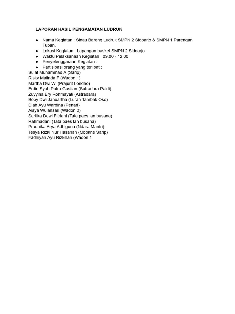 Laporan Pengamatan Ludruk | PDF