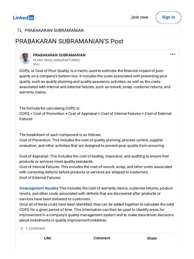Prabakaran Subramanian on Linkedin #Management #q | PDF