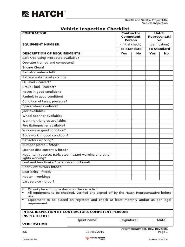 HS FG 017 F14 15 Vehicle Inpsection | PDF