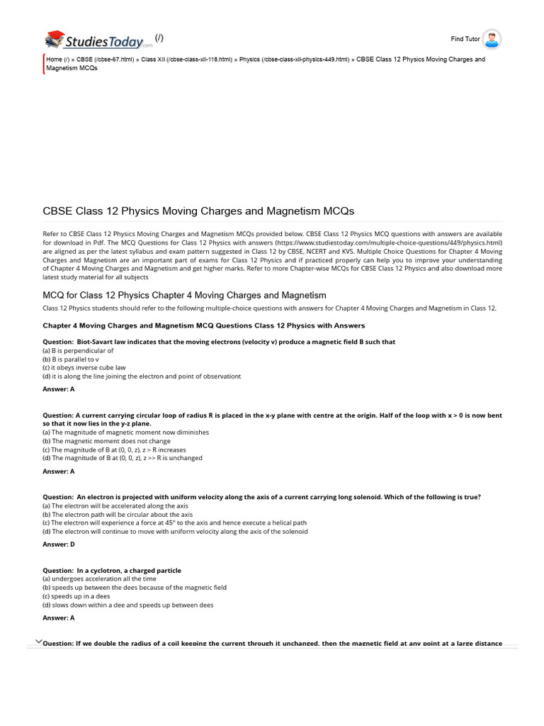 Physics Moving Charges | PDF