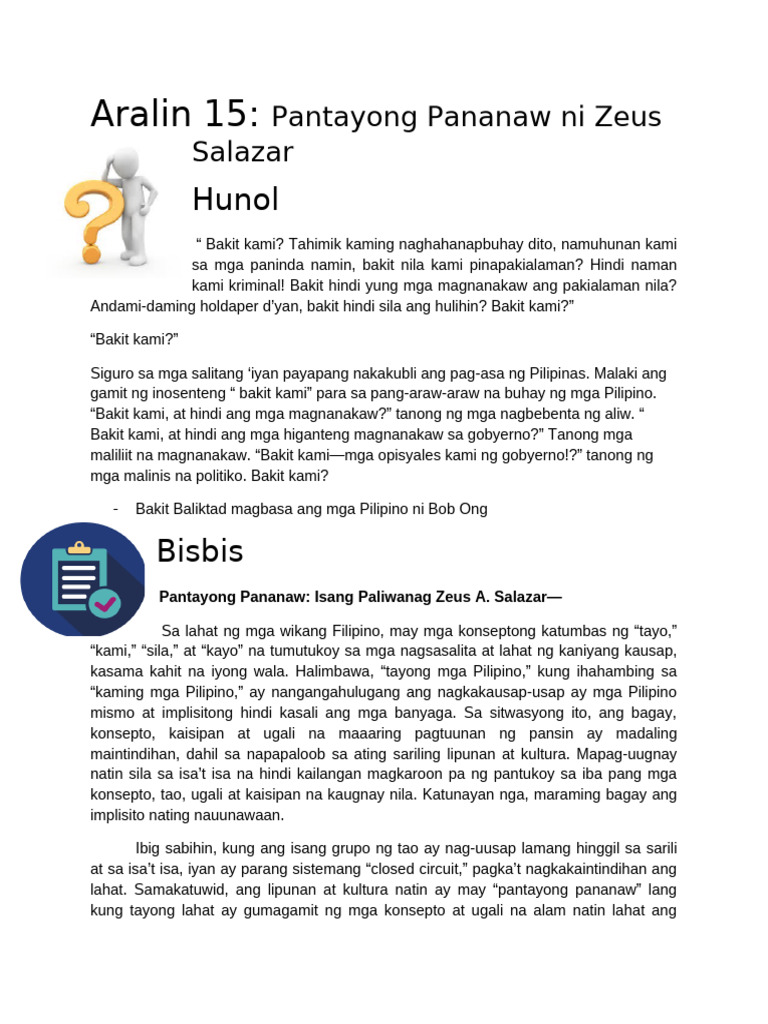 Aralin 15 Pantayong Pananaw | PDF