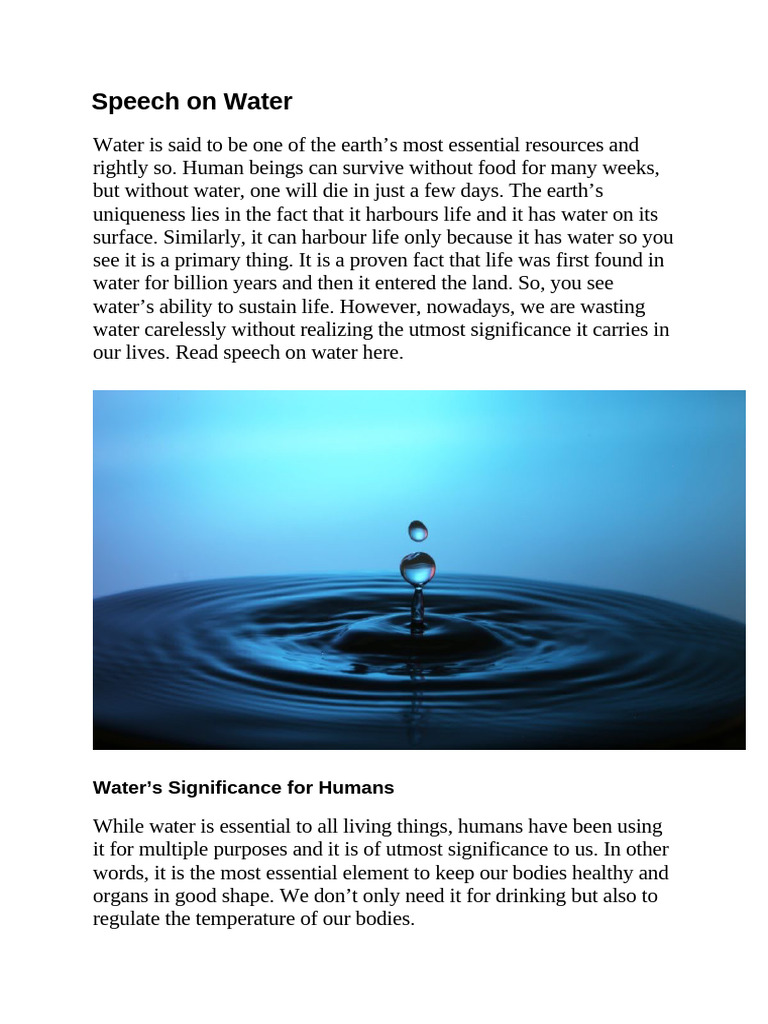 Speech On Water | PDF