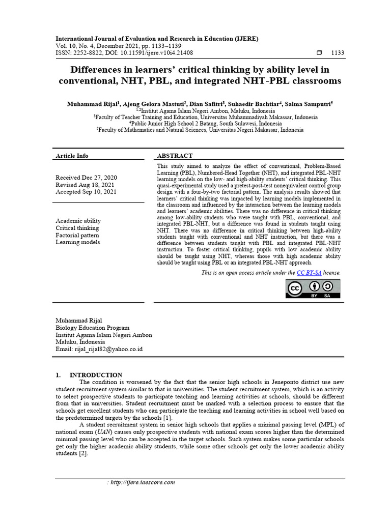 Conventional, NHT, PBL, and Integrated | PDF