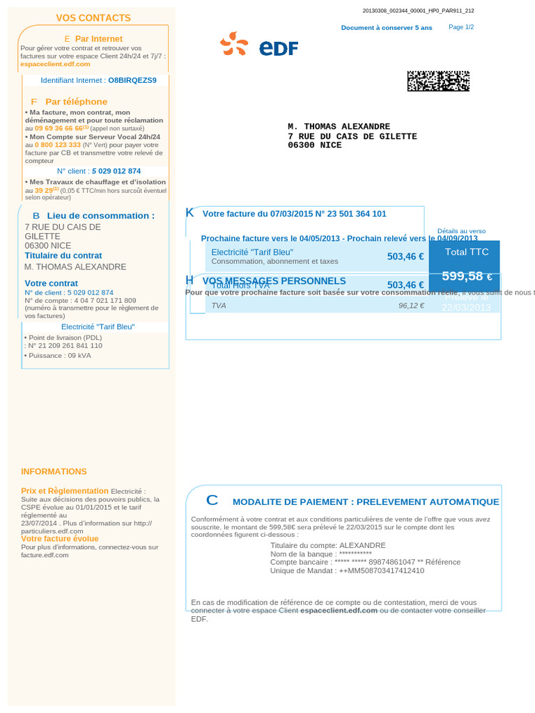 Facture Edf 2013 Vierge PDF | PDF