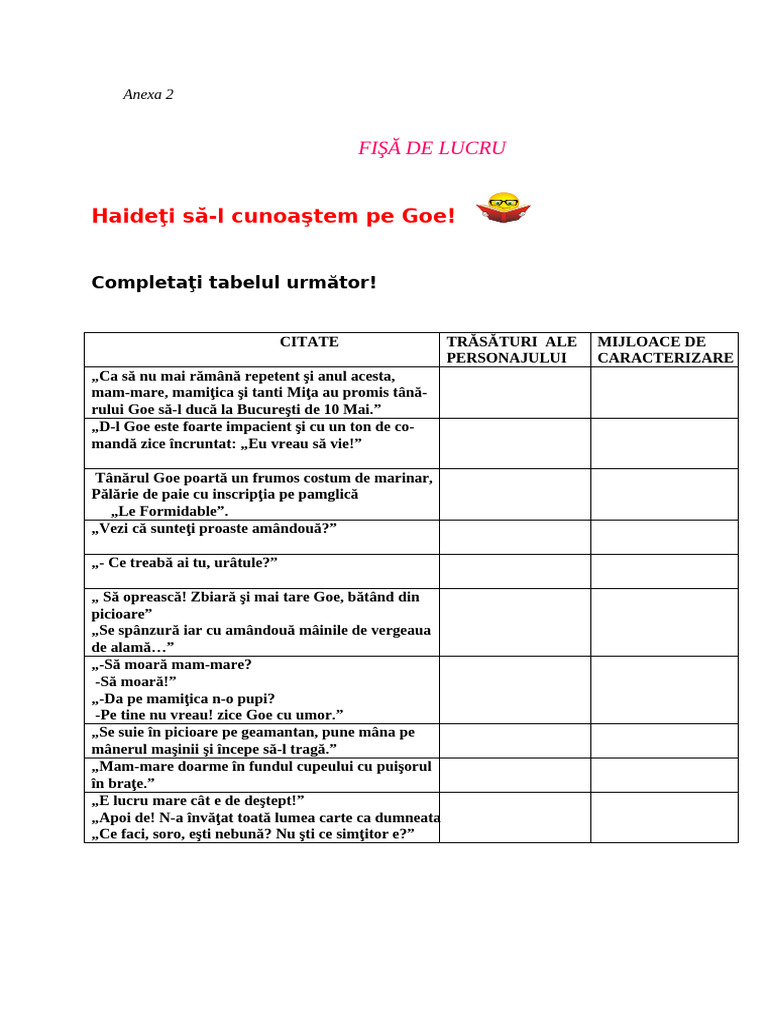 FISE DE LUCRU Goe | PDF