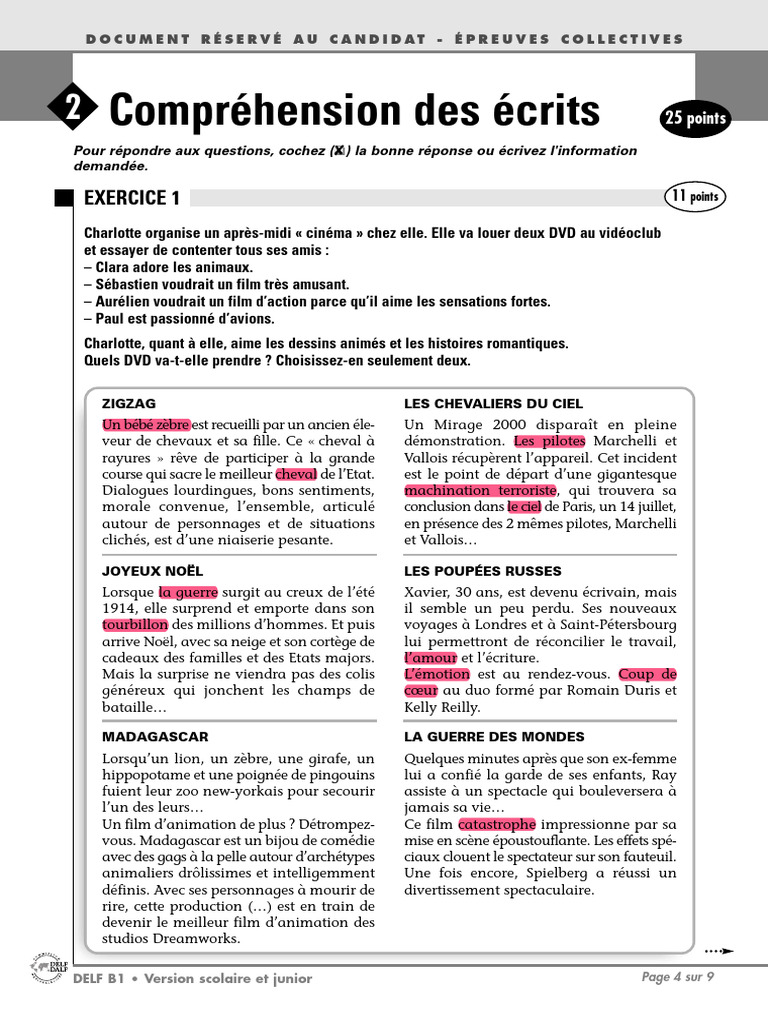 Compréhension Des Écrits: Exercice 1 | PDF