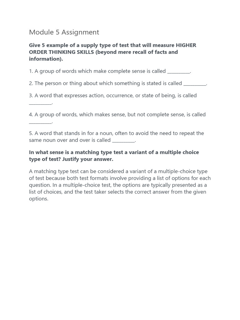Higher Order Thinking Skills Assessment | PDF