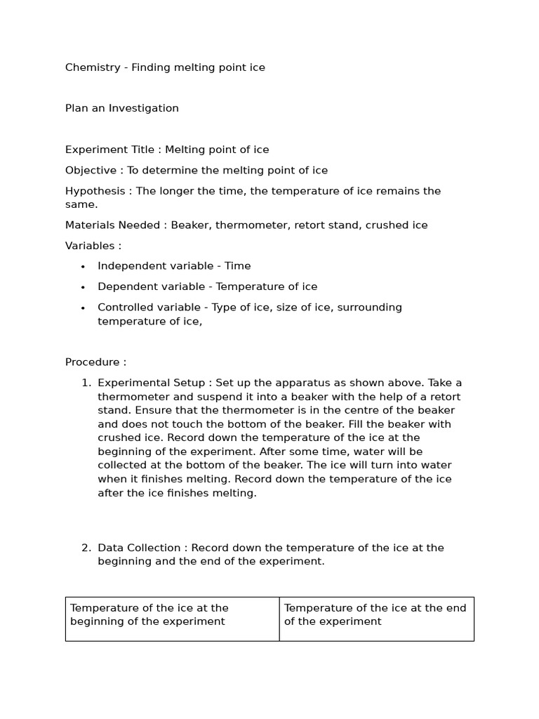 Chemistry - Finding Melting Point of Ice Experiment | PDF
