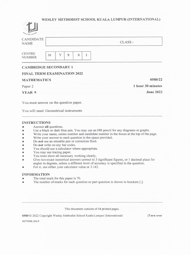 Y9 P2 FYE 2022 Answer | PDF