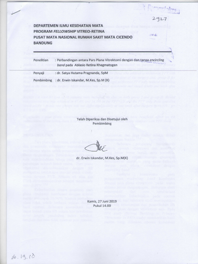 Perbandingan Antara Pars Plana Vitrektomi Dengan Dan Tanpa Encircling ...