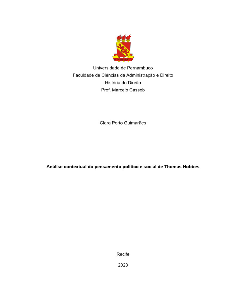 Análise do Pensamento de Hobbes e Contexto | PDF | Estado | Política