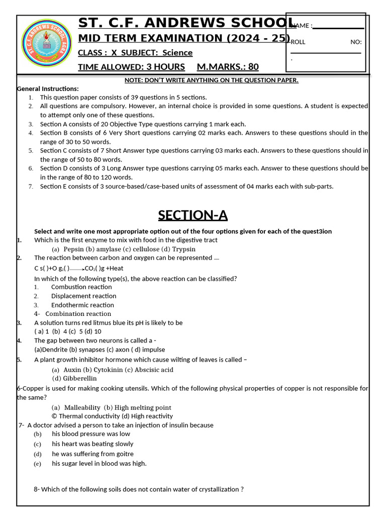 Class 10 Term 1 | PDF