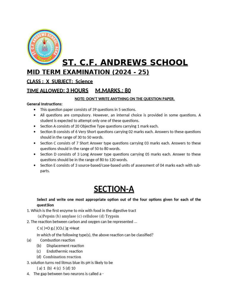 Class 10 Term 1 | PDF