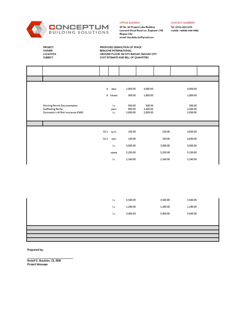 Demolition Cost Estimate | PDF
