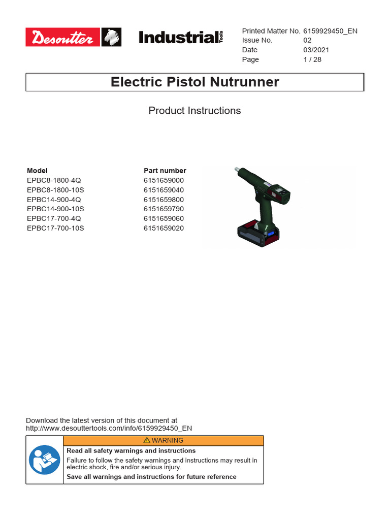Electric Pistol Nutrunner: Product Instructions | PDF