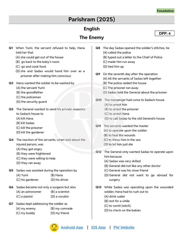 Vistas _ The Enemy _ DPP 04 (of Lec 08) __ Parishram 2025 | PDF