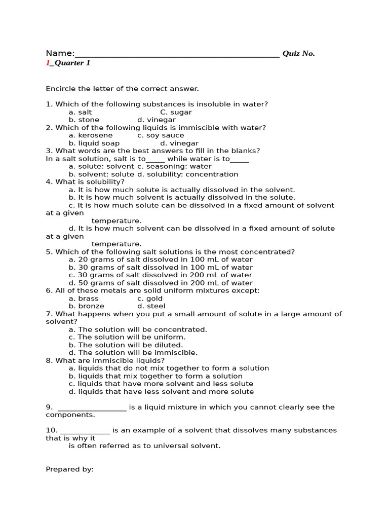 quiz 1 science 6 | PDF
