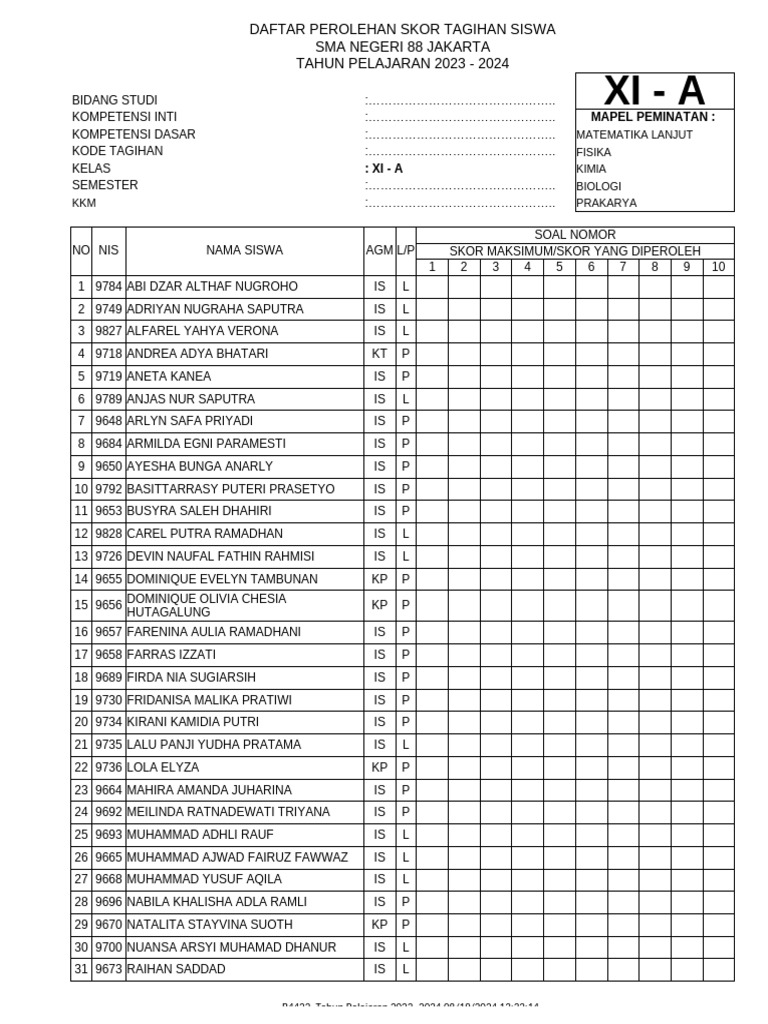 Daftar Nama Siswa Kelas Xi Tahun 2023-2024 | PDF Daftar Nama Siswa Kelas Xi Tahun 2023-2024 | PDF
