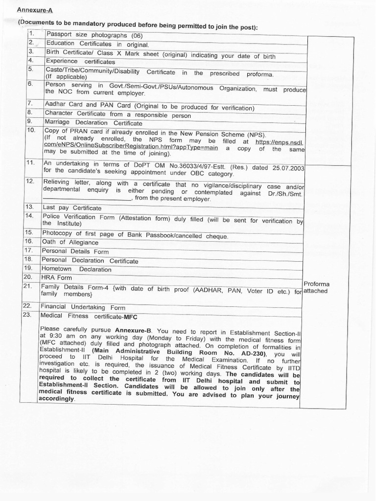 List of Documents TO IITD | PDF