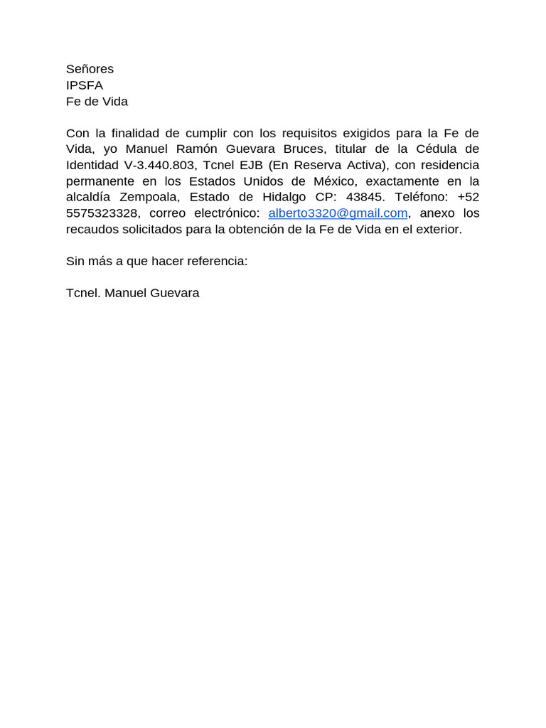 Carta Fe de Vida | PDF