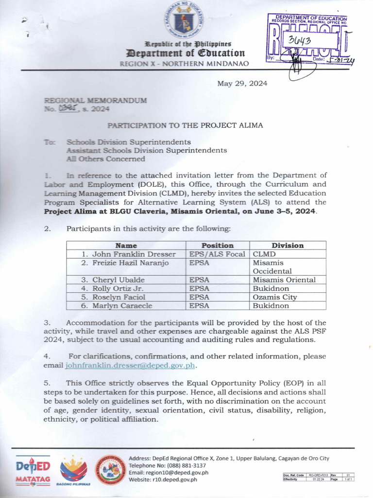 RM - 385 - Participation in The Project ALIMA | PDF