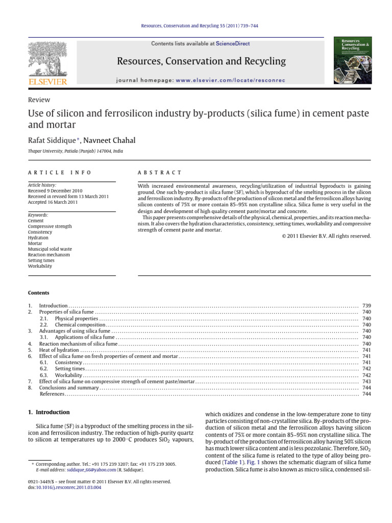 Use of Silicon and Ferrosilicon Industry By-Products (Silica Fume) in ...