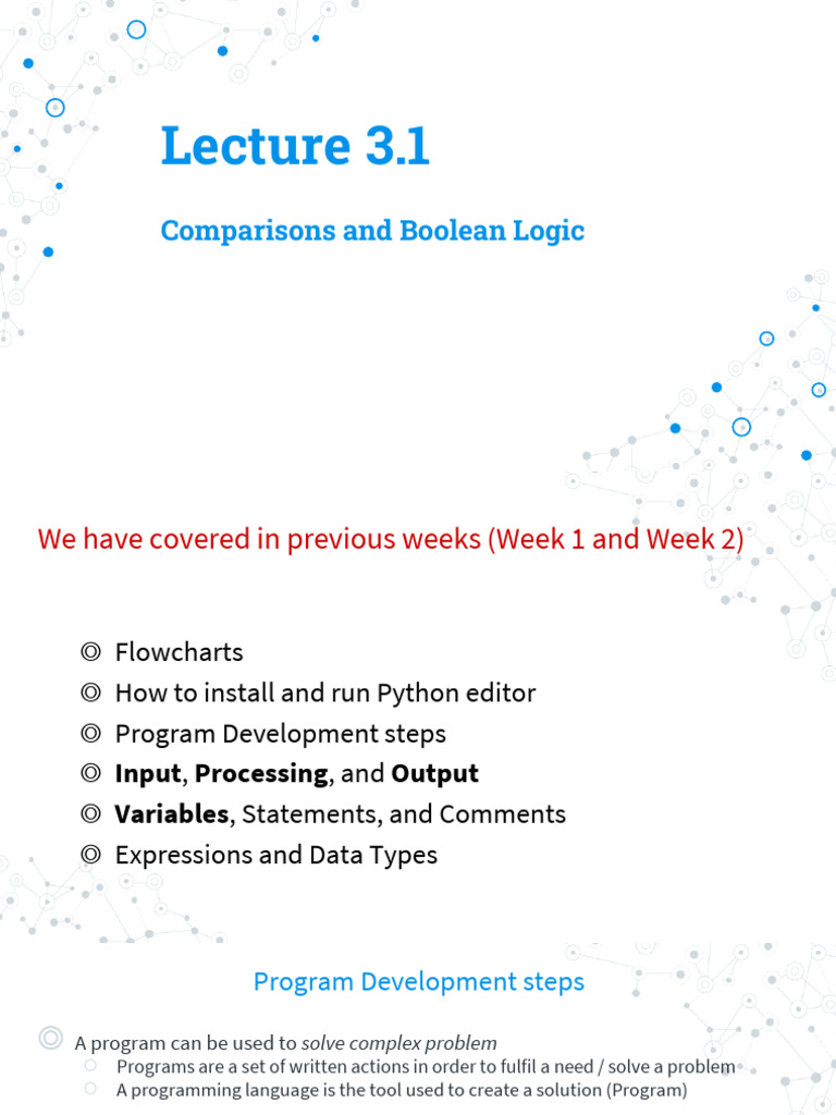 Lecture 3.1 - Comparisons and Boolean Logic | PDF