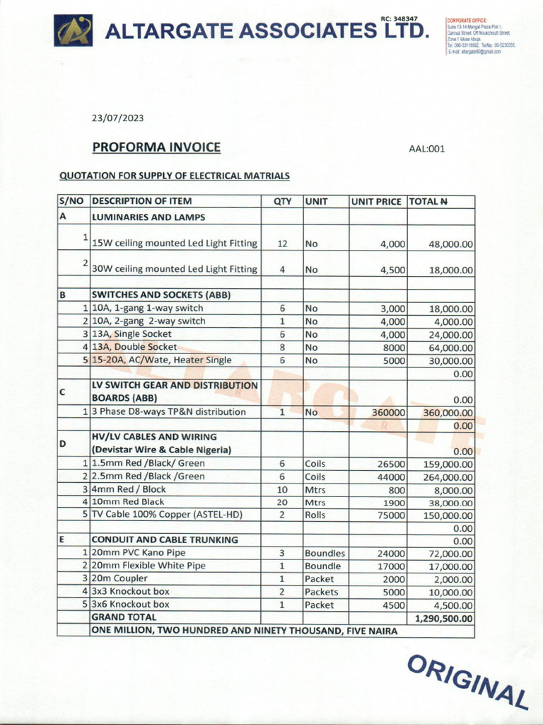 The Boq for Electrical | PDF