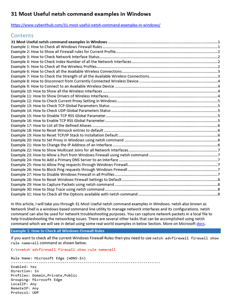 KAK - Netsh 31 Most Useful Netsh Command Examples in Windows | PDF