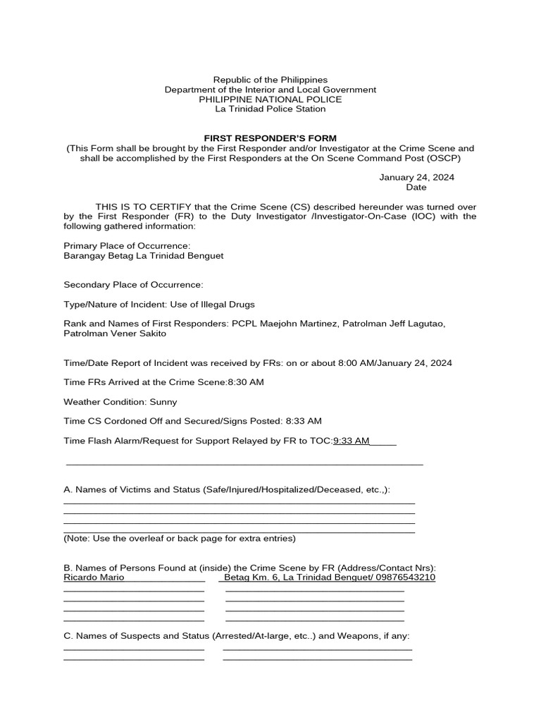 Assignment (Firstresponder Form | PDF